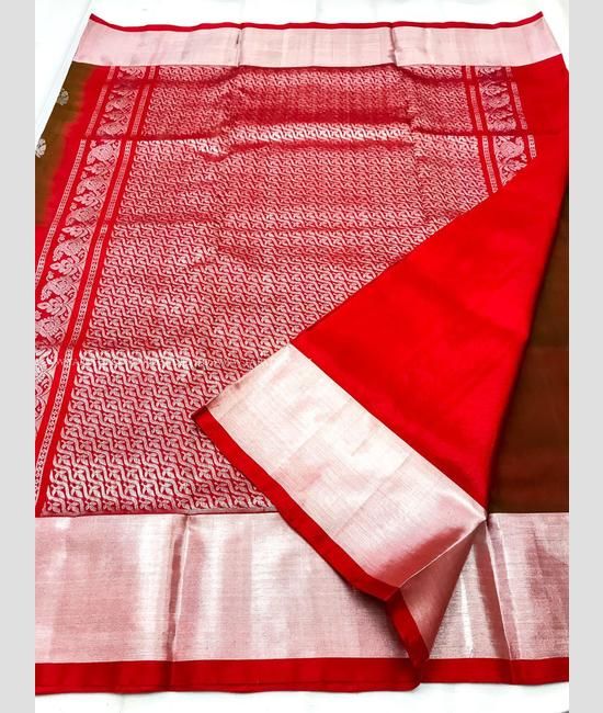 Maroon and Red color venkatagiri pattu sarees with all over buttas ...